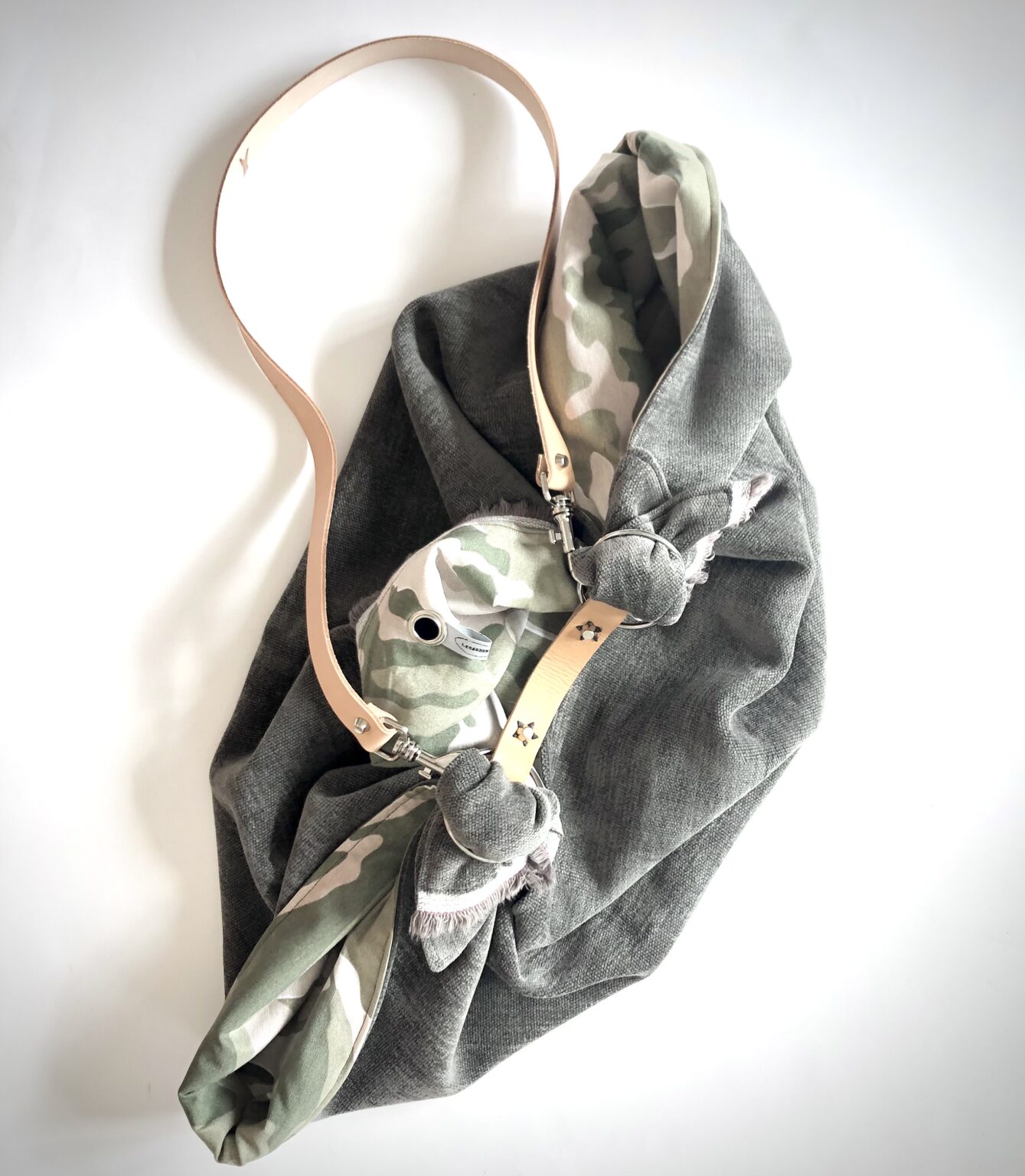 Borsa "Mandillo camouflage e velluto tortora reversibile - Lesardine.com