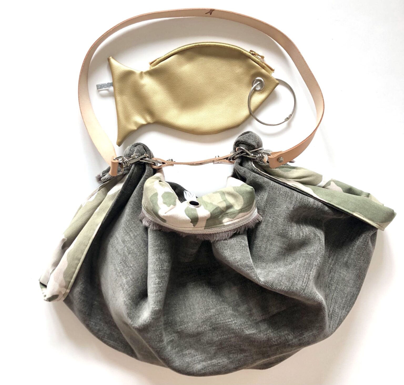 Borsa "Mandillo camouflage e velluto tortora reversibile - Lesardine.com
